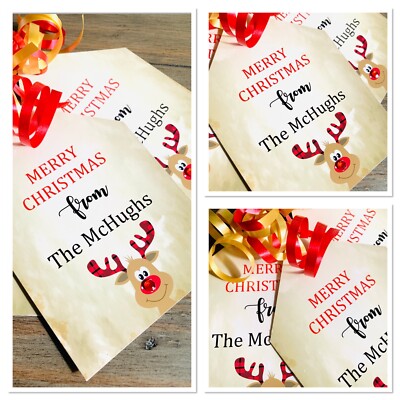 10 x Personalised Red Rudolf Themed Christmas gift tags gift labels ...