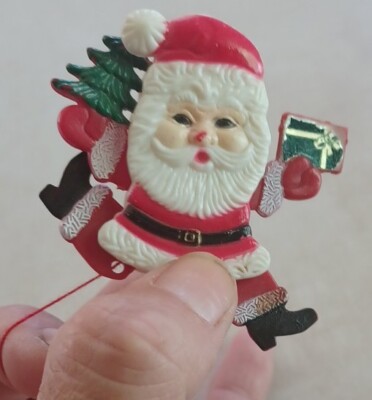 VTG CELLULOID Articulated CHRISTMAS SANTA Pull String PIN Brooch ...