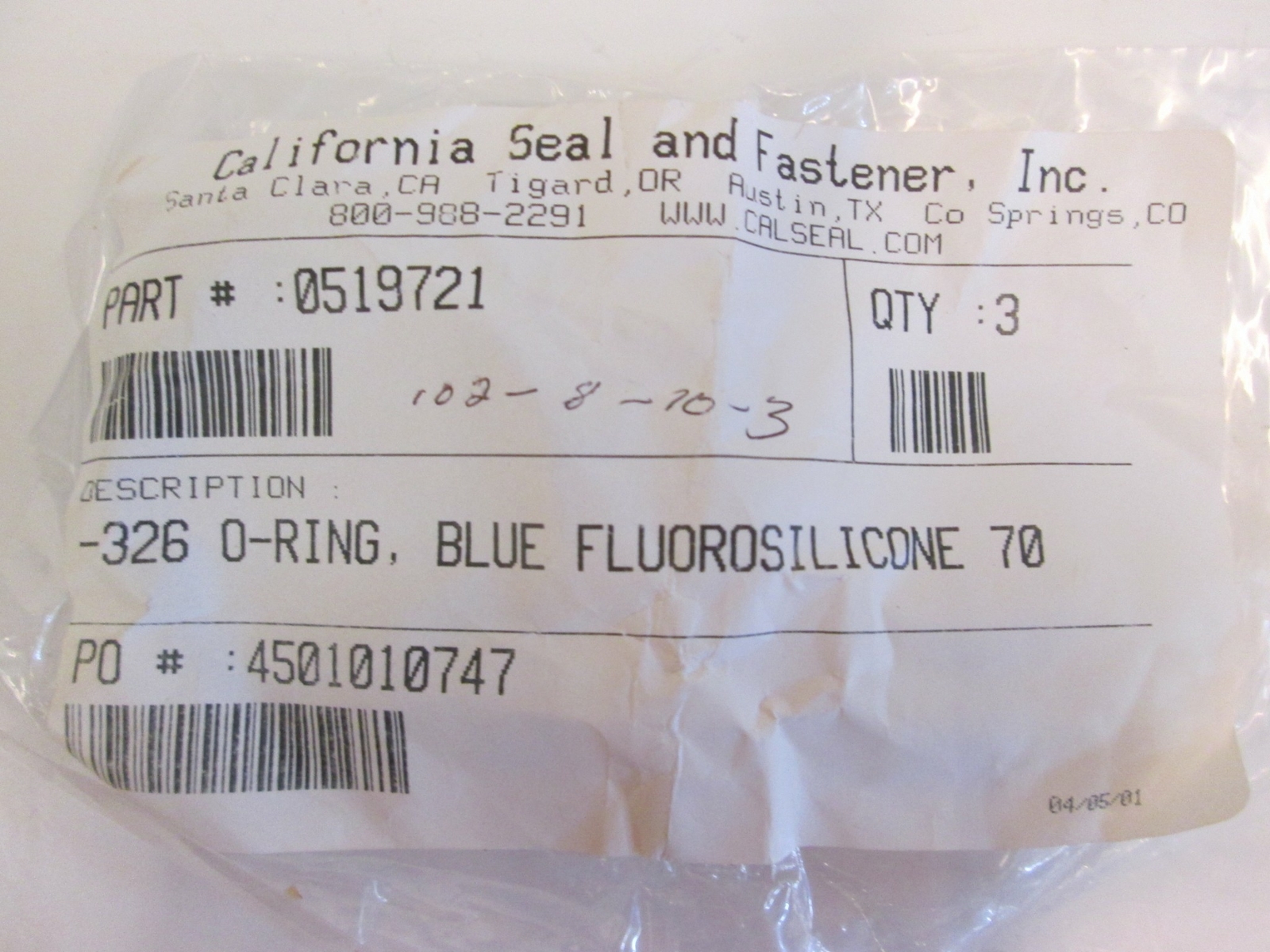 California Seal, 051972, Blue Fluorosilicone -326, O-Ring Lot of 19 | eBay