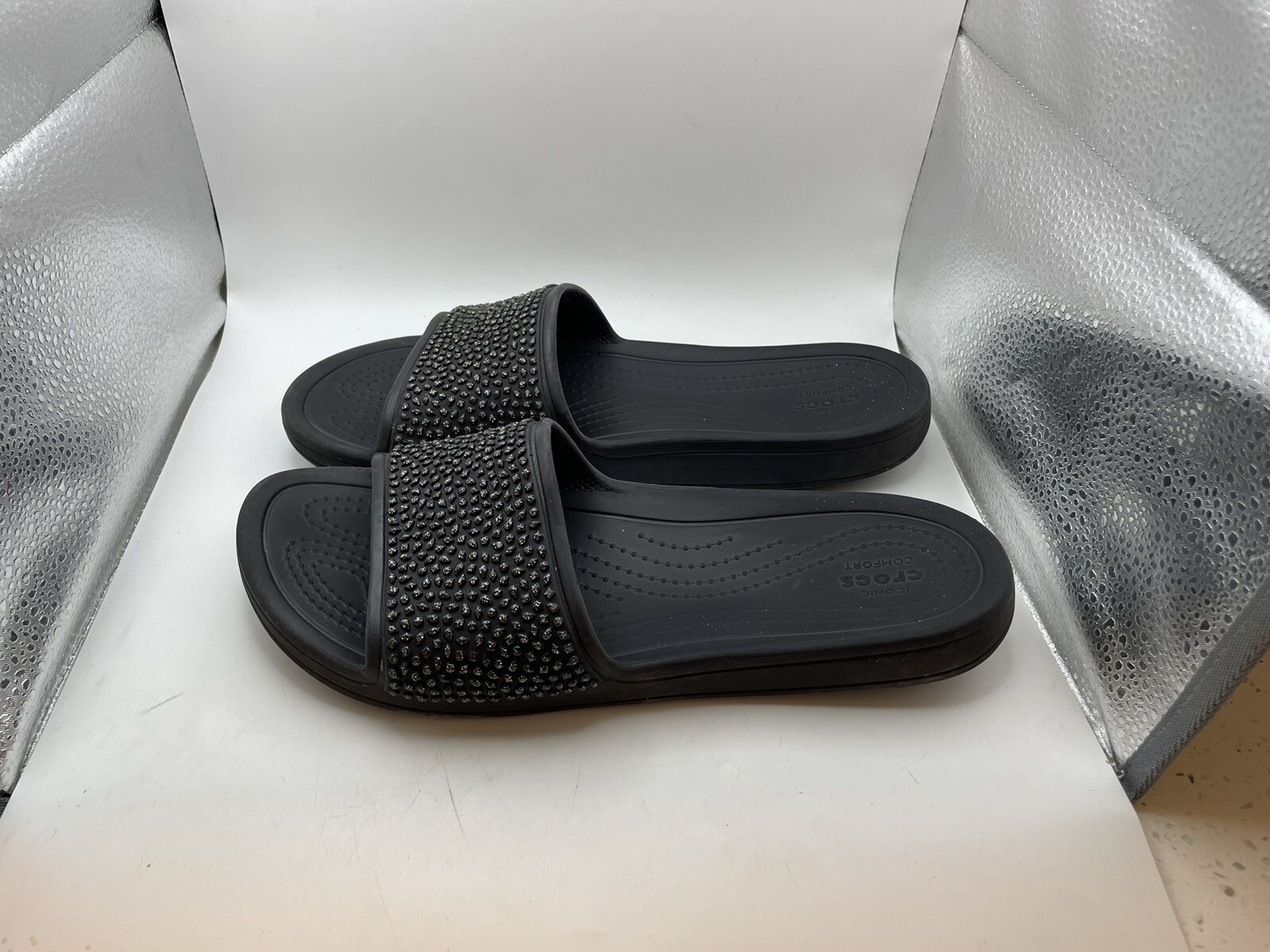 Crocs Diamanté Black Women Sz.11 Slides - Gem