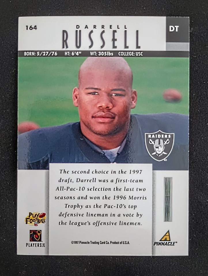 1997 Pinnacle Darrell Russell Rookie Los Angeles Raiders #164 NFL ...