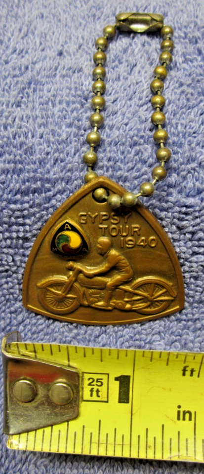 Vntg 1940 AMA Motorcycle Key Fob Gypsy Tour Award Pendant Brass ...