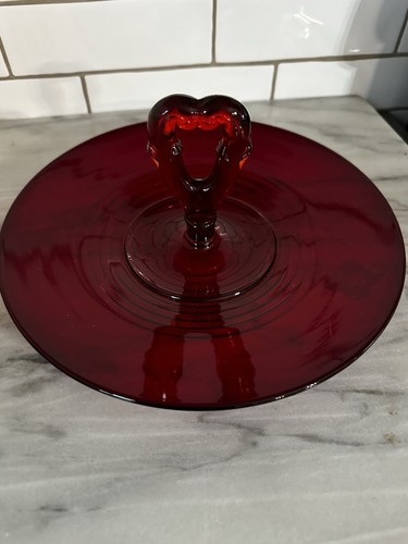 Paden City Penny Line Ruby Red Glass Handle Serving Sandwich Dish 1930s ...