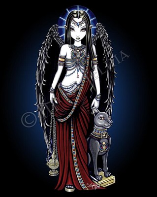 Egyptian Angel Gothic Bastet Tribal Fairy Signed Print NEFERTARI Myka ...