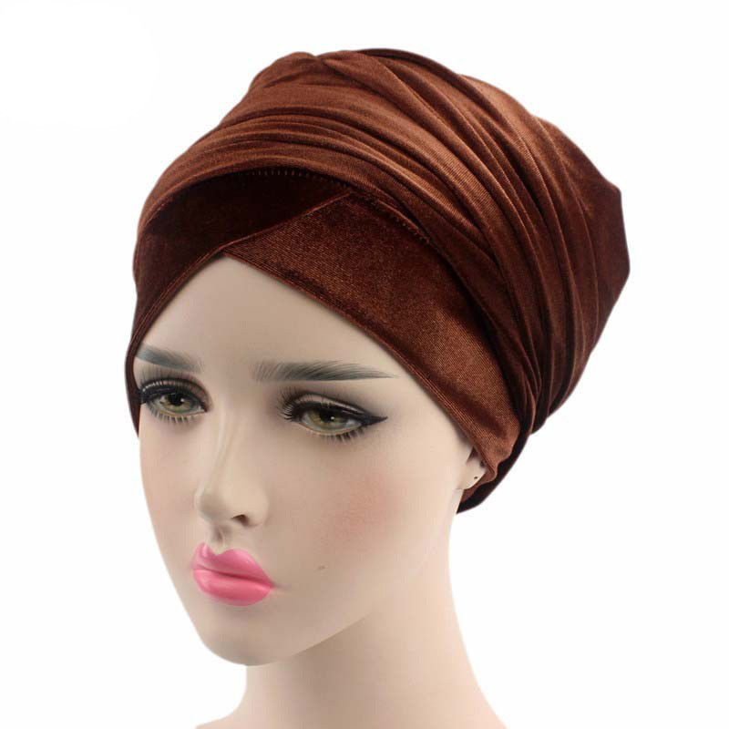 Women Muslim Velvet Long Tail Cap Scarf Head Shawls Warp Scaves Hat ...