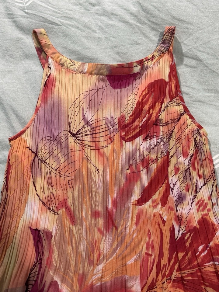 Amanda Lane Floral Dress Size 6 Orange Purple Multicolor Ruffle Front ...