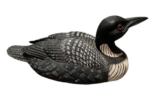 Hand-Carved Wooden Common Loon Decoy Figurine Realistic Detailing ...