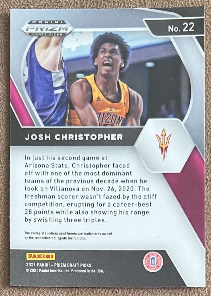 2021-22 Panini Prizm Draft Picks Josh Christopher Rookie Arizona State ...