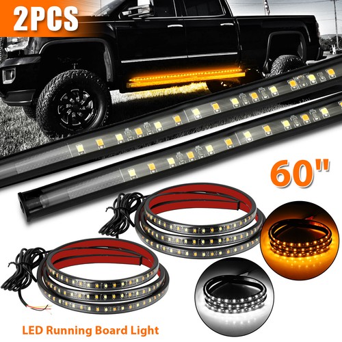 2X 60" Running Board Side Step LED Light Amber White Turn Signal DRL ...