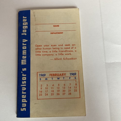 1969 Supervisor's Memory Jogger/Calendar Nat'l Foreman's Institute ...