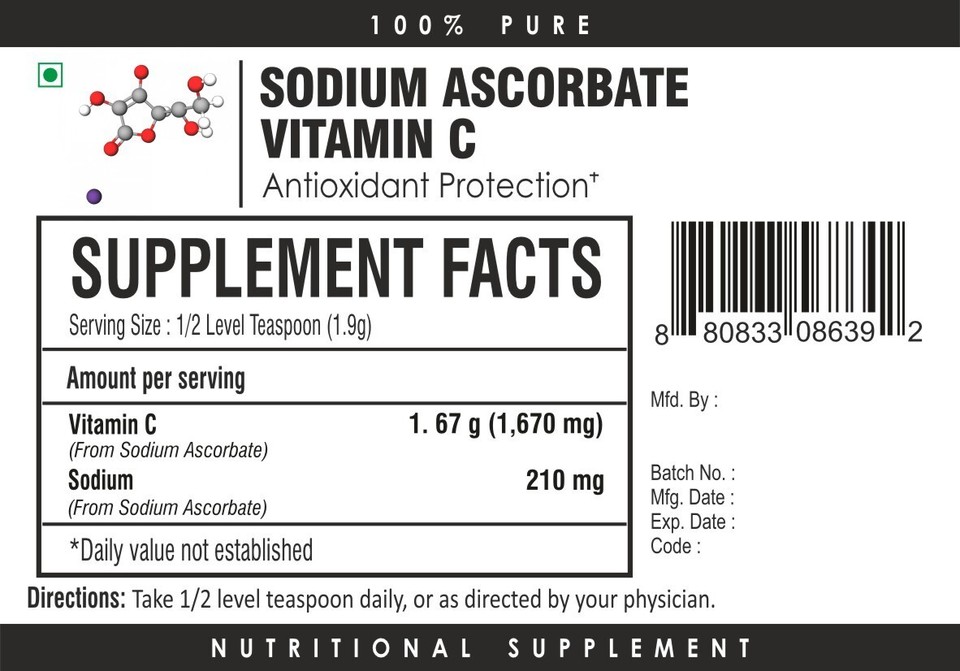 Sodium Ascorbate Vitamin C Powder Buffered Antioxidant Immune Support ...