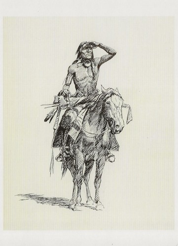 Postcard Charlie Russell "Indian on Horseback" c1894 Old West MT Hist ...