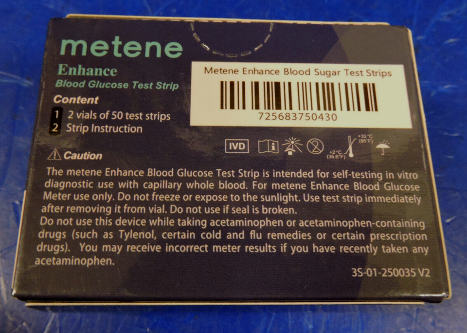 Box 100 Count Metene Enhance Test Strips Diabete Blood Glucose/ Exp ...