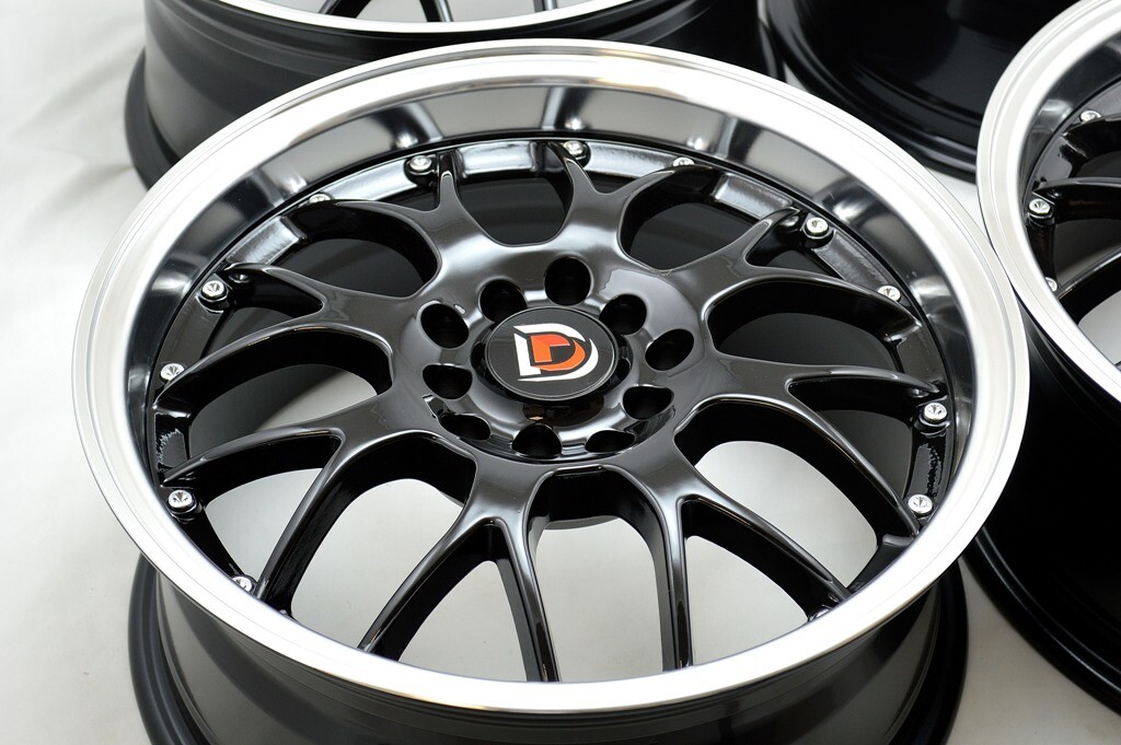 Set of 4 New 16x7 DDR R1 Black Machined Lip 16" Wheels Rims 5x100 5x114 ...