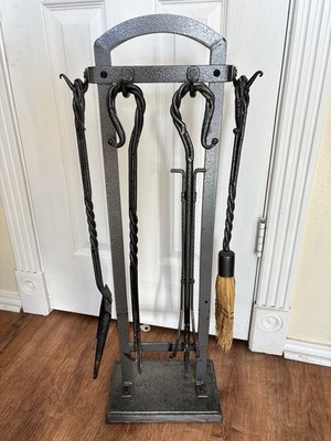 5-piece Rustic Hand-forged Fireplace Tool Set Powder Coated Twisted ...