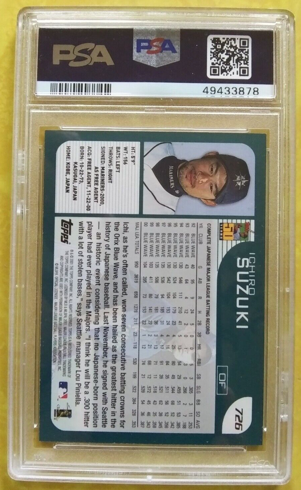2001 Topps #726 - Ichiro Suzuki - HOF - Seattle Mariners - RC - PSA 9 ...