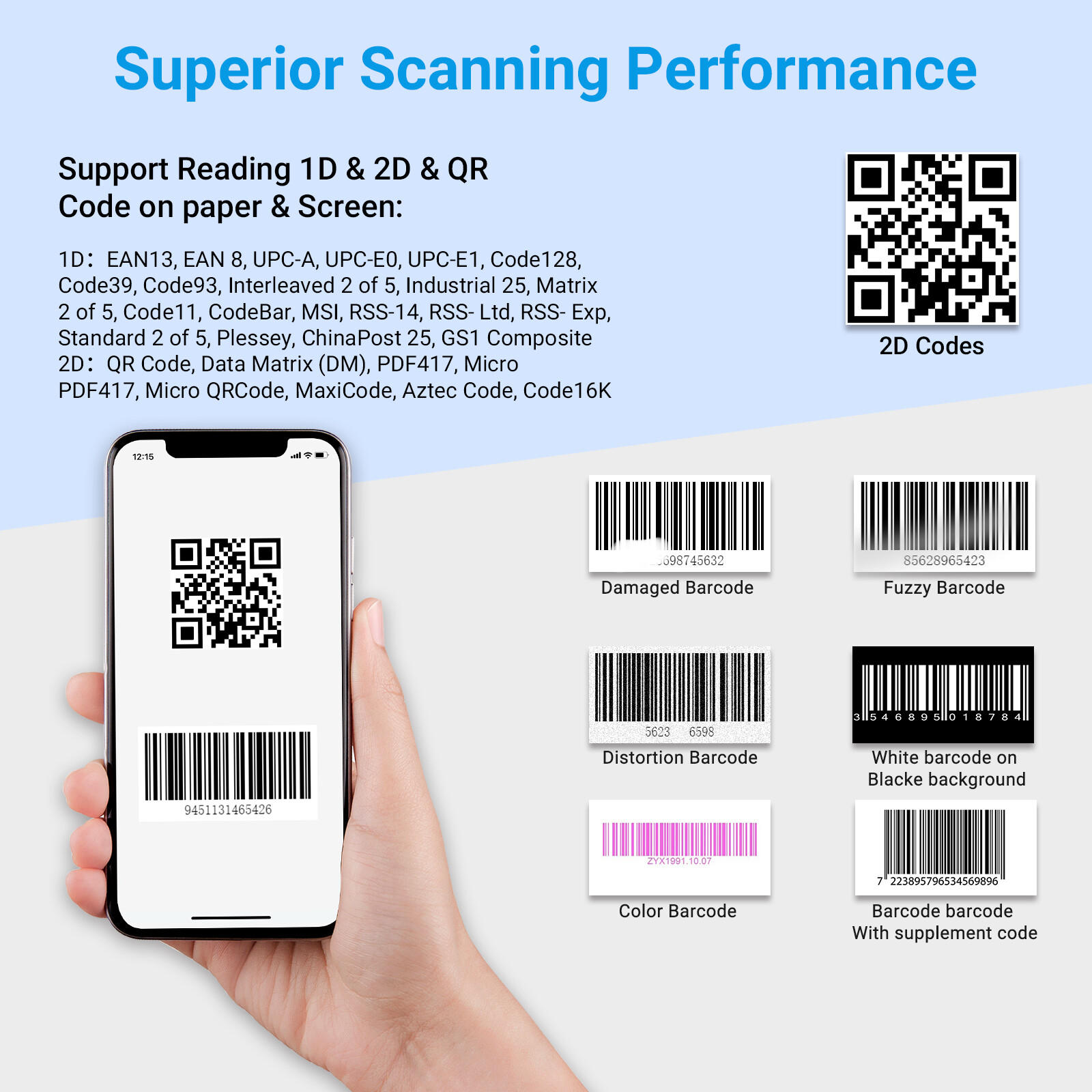 Handhold Wireless Code Scanner Bluetooth USB QR Code Reader for Store ...