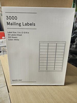 Baseline Mailing Labels White 30000/Pack BL58260 1 Inch X 2-5/8 Inches ...