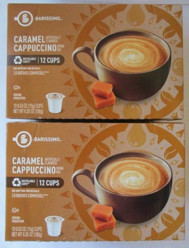 2 BARISSIMO CARAMEL CAPPUCCINO FLAVORED COFFEE 12 PODS K-CUPS CUP BOXES ...