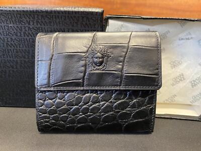 Vintage Gianni Versace Croc Embosssed Black Leather Bifold Coin Wallet ...