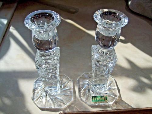 2 Irena Crystal Taper Candlestick 24% Lead Crystal Glass made in Poland ...