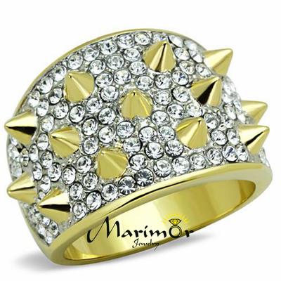 14k Gold Plated Stainless Steel Crystal & Spike Fashion Ring Women's ...
