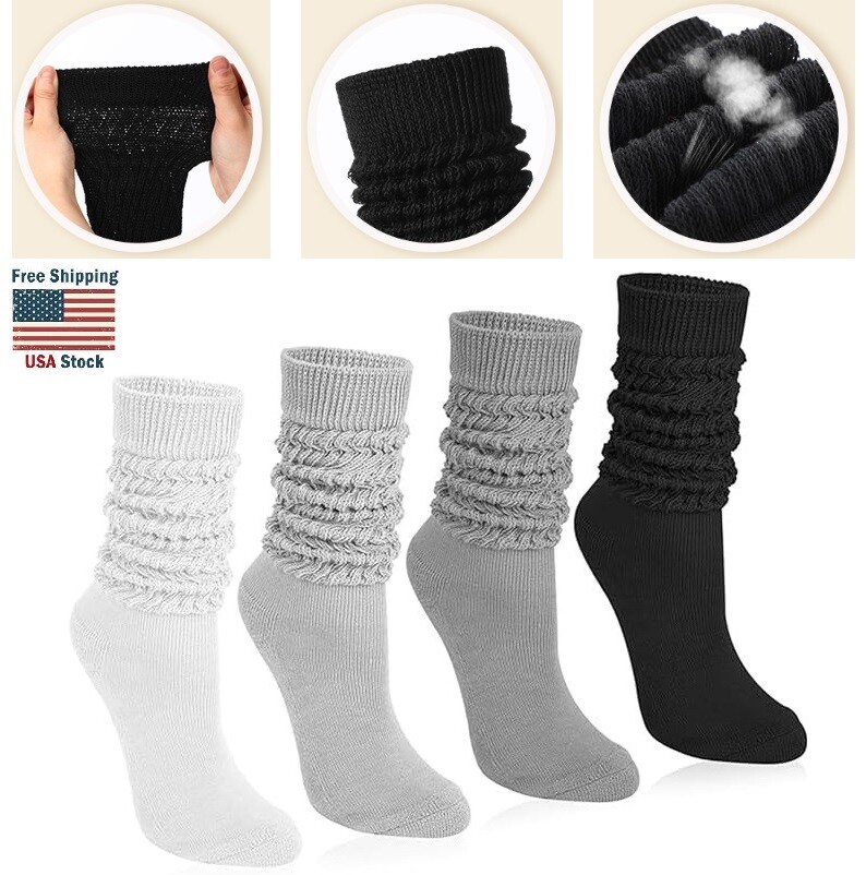 Slouch Socks Men Women Cotton Scrunch Knee High Extra Long Heavy Socks ...
