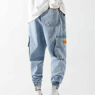 Men Loose Tapered Jeans Harem Pant Drop Croth Cargo Denim Trousers Hip ...