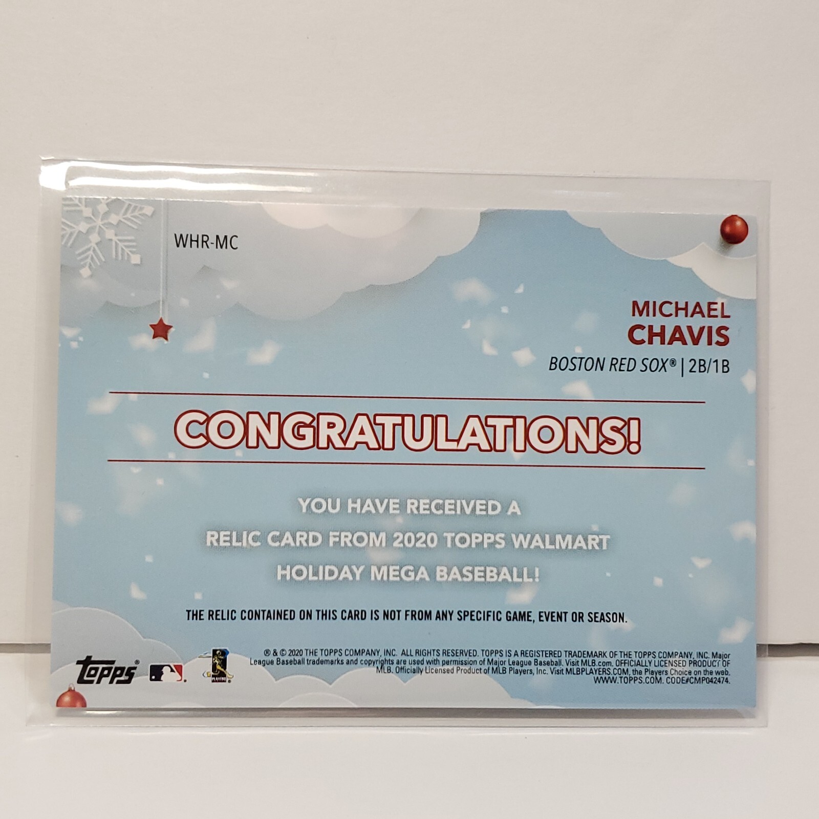 2020 Topps Holiday - WalMart Mega Box Relics #WHR-MC Michael Chavis ...
