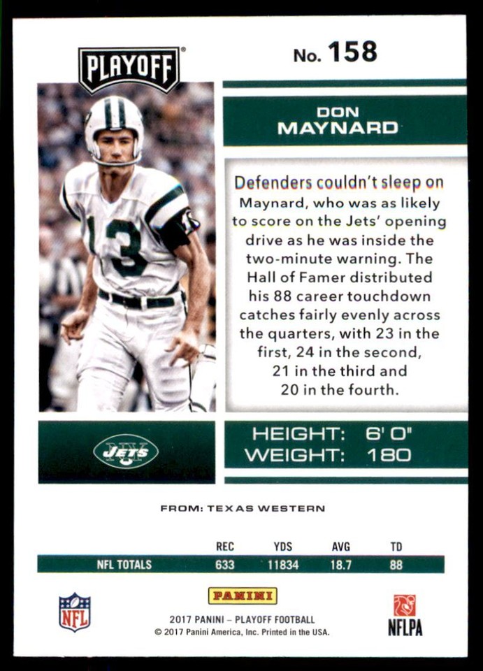 2017 Playoff Football Card #158 Don Maynard | eBay