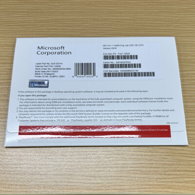 New Sealed Pack Win Pro 11 64Bit Eng 1pk DSP OEI DVD Version 22H2 For ...