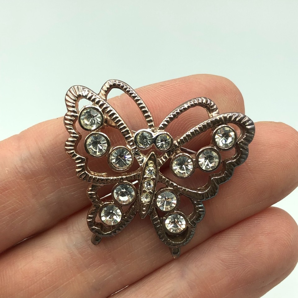 RETRO Rose Gold Tone Butterfly Sparkle Brooch Metalwork Decorative ...