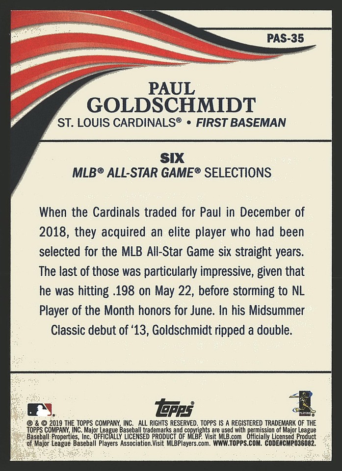 2019 Topps Update #PAS-35 Paul Goldschmidt Perennial All-Stars | eBay