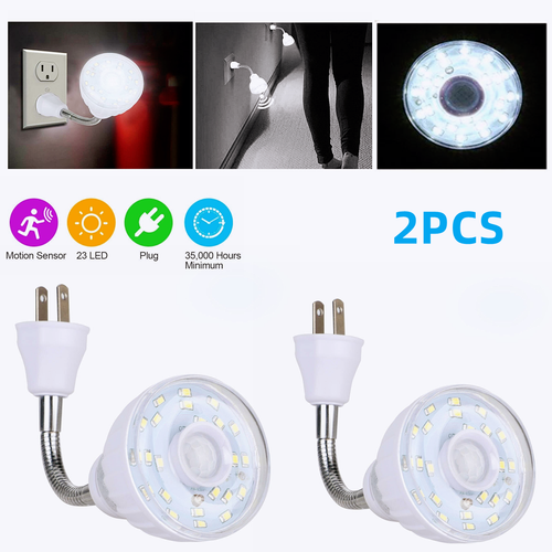 2PCS Night LED Motion-Activated Sensor Light AC Outlet Plug-In Wall ...