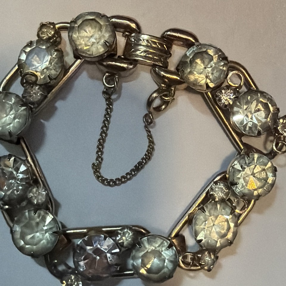 VINTAGE JULIANA GOLDTONE CLEAR RHINESTONE BRACELET 5 LINK 7 " WITH ...