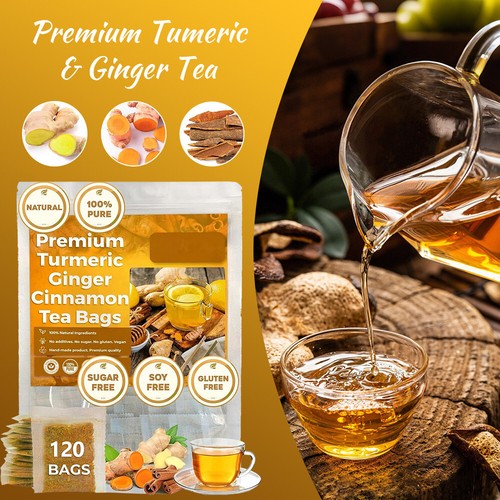 120 Bags Premium Turmeric Ginger Cinnamon Tea Improve Digestion Support ...