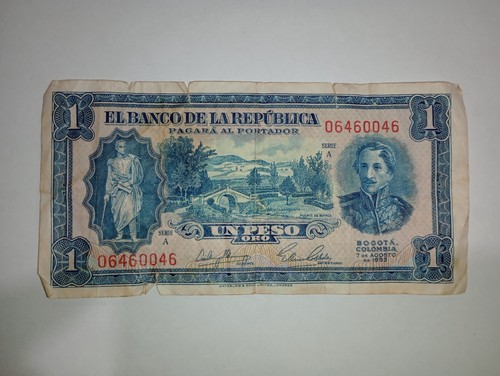 Columbia 1 Peso 1953 Well Circulated Paper Banknote World Foreign ...