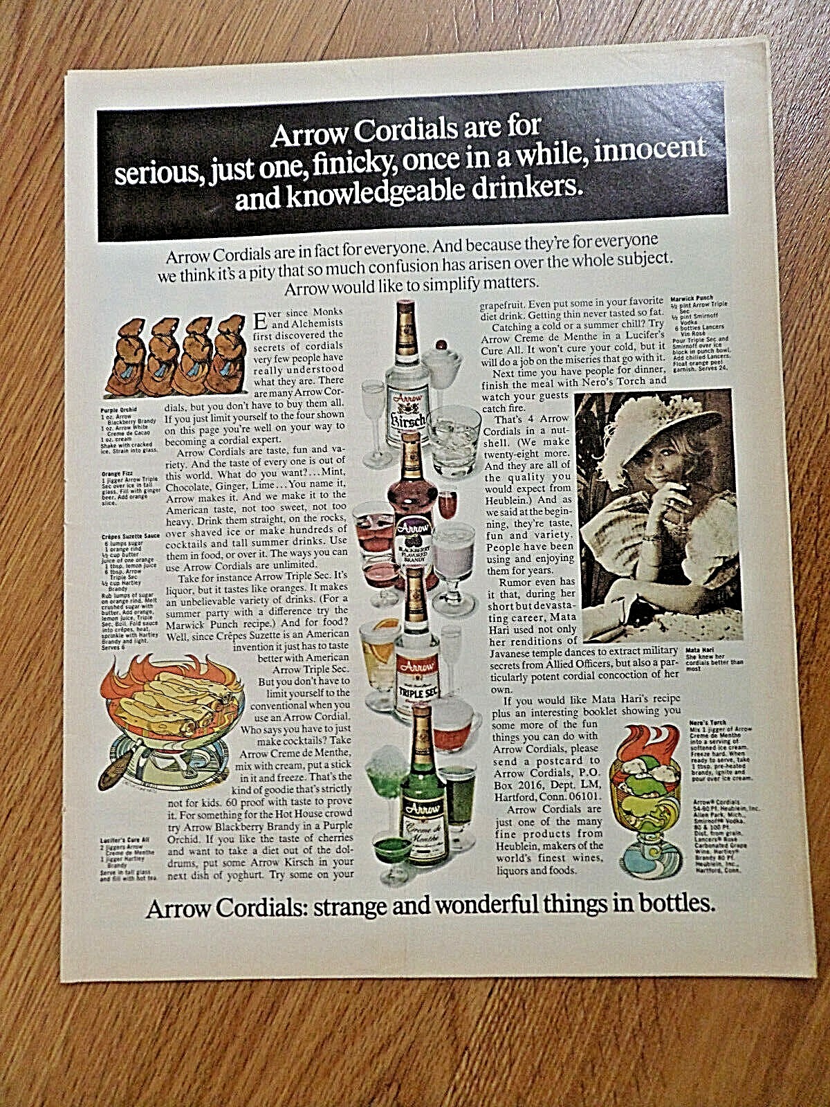 1969 Arrow Cordials Ad Mata Hari new Cordials Better than Most | eBay