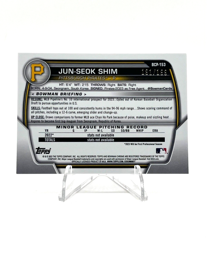 2023 Bowman Chrome Jun-Seok Shim /199 Fuchsia Pink Vapor Wave Refractor #BCP-153 | eBay