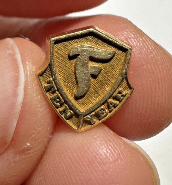 Tiny Shield F Firestone Ten Years Maco Top 14k Yellow Brushed Gold ...