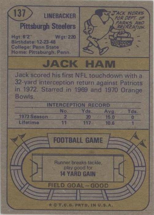 1974 Topps Jack Ham #137 for sale | eBay