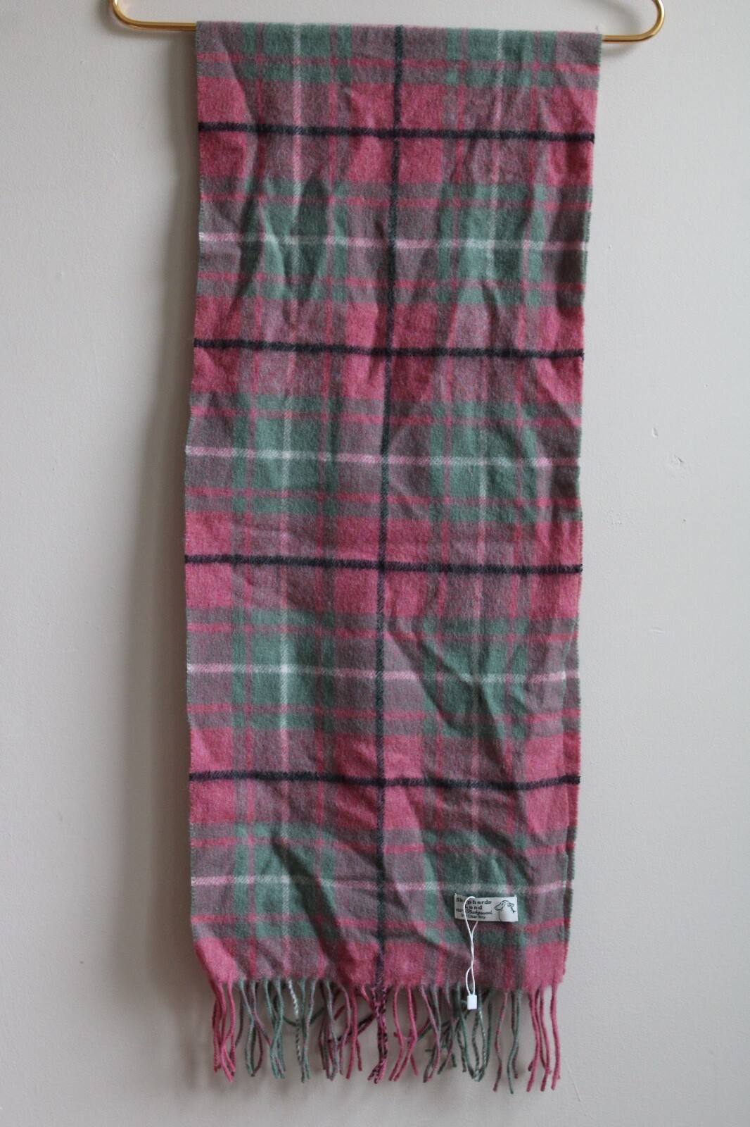 Shepherds Land Green Pink Plaid Babyswool Wool Scarf Fringe 12.25x60 | eBay