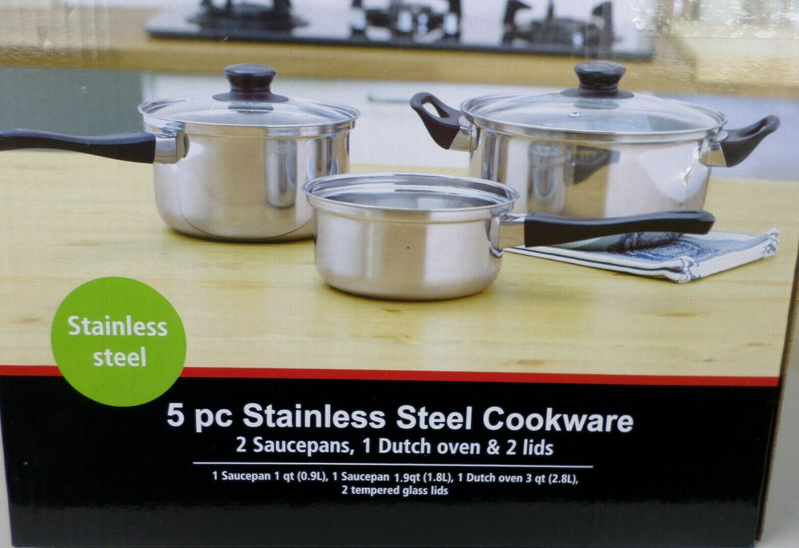 Fusion Gourmet 5 Piece Stainless Cookware Set, 2 Saucepans, 1 Dutch ...