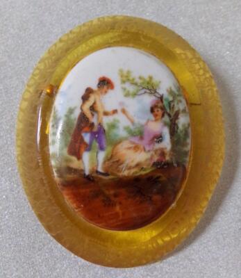 Vintage Carved Bakelite Hand Painted Portrait Courting Pin | eBay