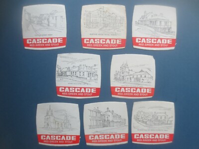 Complete set of 8 CASCADE BREWERY Early 1960,s Issue Beer Coasters RED ...