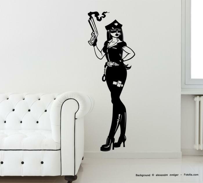 Wandtattoo Sexy Lady pin up Polizistin cop-girl hot woman mit Revolver ...