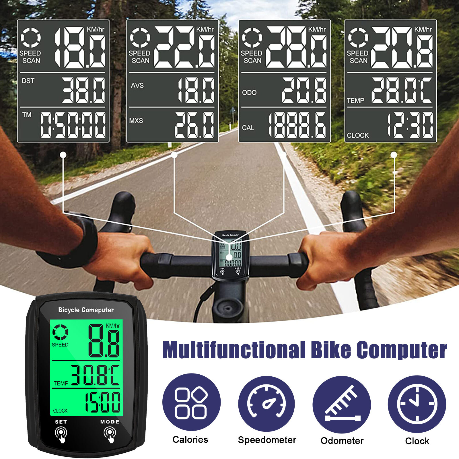 Bicycle Speedometer Cycle Digital Odometer Bike Computer Waterproof ...