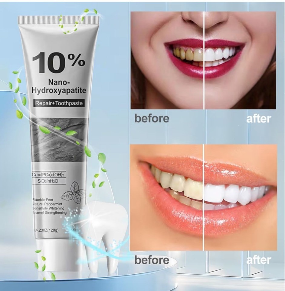 10% Nano Hydroxyapatite Toothpaste Fluoride Free Enamel Repair Mint ...