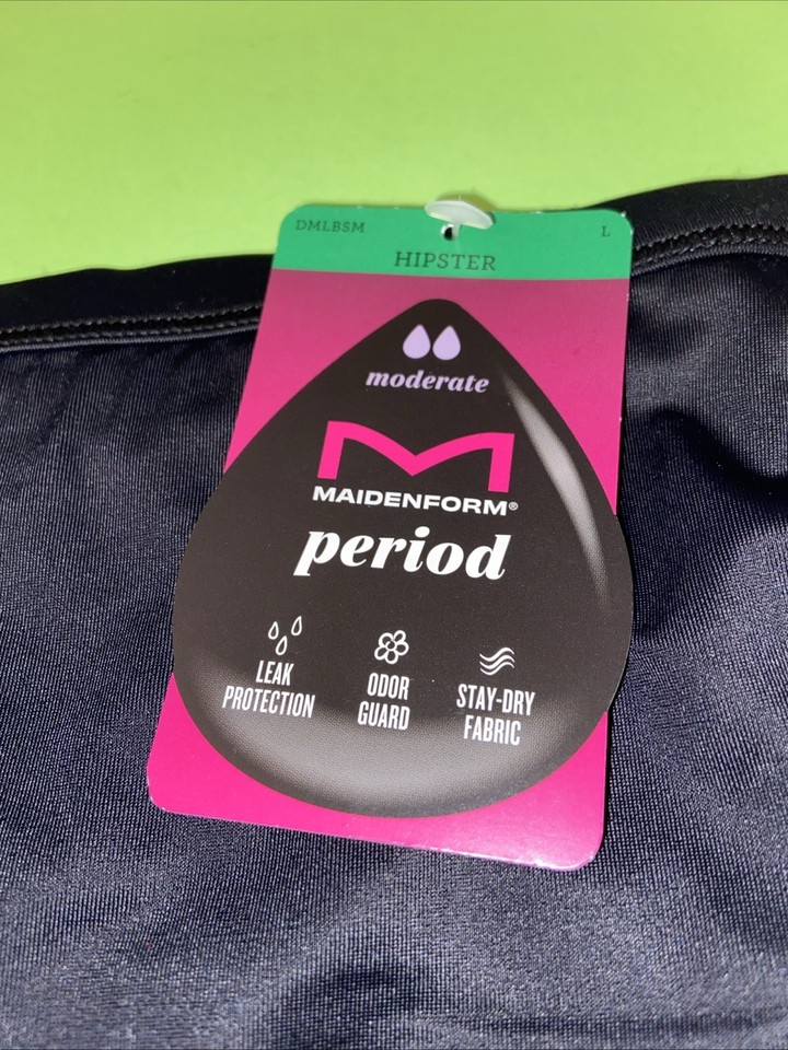 NEW! MAIDENFORM BLACK MODERATE PERIOD HIPSTER / SIZE 7 /LARGE/ MSRP $16 ...