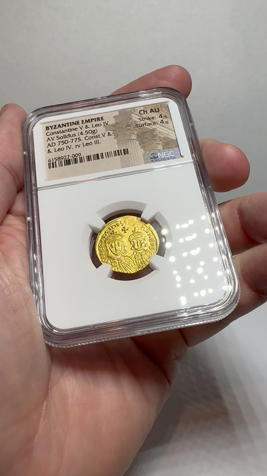 750-775 AD Constantine V & Leo IV AV Solidus Gold Coin (4.50g) - NGC Ch ...